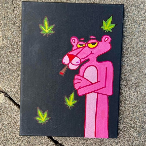 Art | Pink Panther Blunt Smokinghigh Painting 8x12 Frame Black And Pink ...